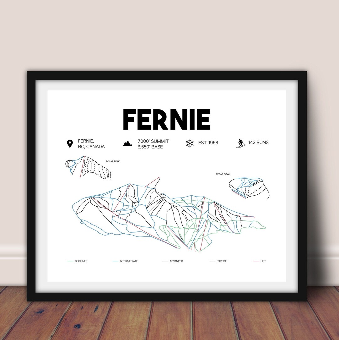 Fernie BC Printable Ski Map, Ski Map 16x20, Fernie Poster, Printable ...