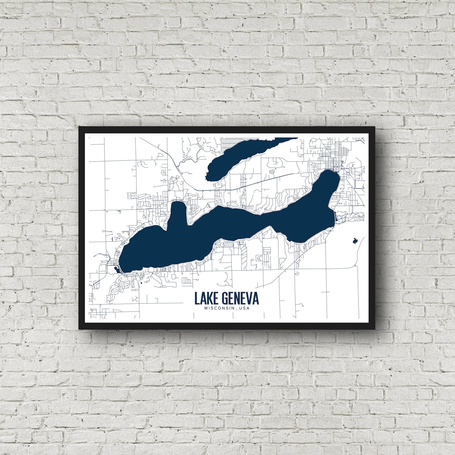 Lake Geneva Printable Map Lake Geneva Wall Art Wisconsin Map - Etsy