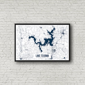 Lake Texoma Texas Printable Map, Lake Texoma Wall Art, Lake Map Art ...
