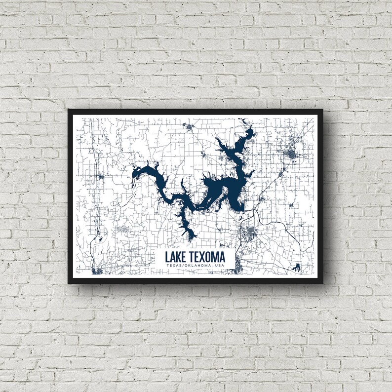 Lake Texoma Texas Printable Map Lake Texoma Wall Art Lake - Etsy