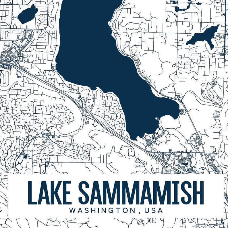 Lake Sammamish Washington Printable Map Lake Sammamish Wall | Etsy