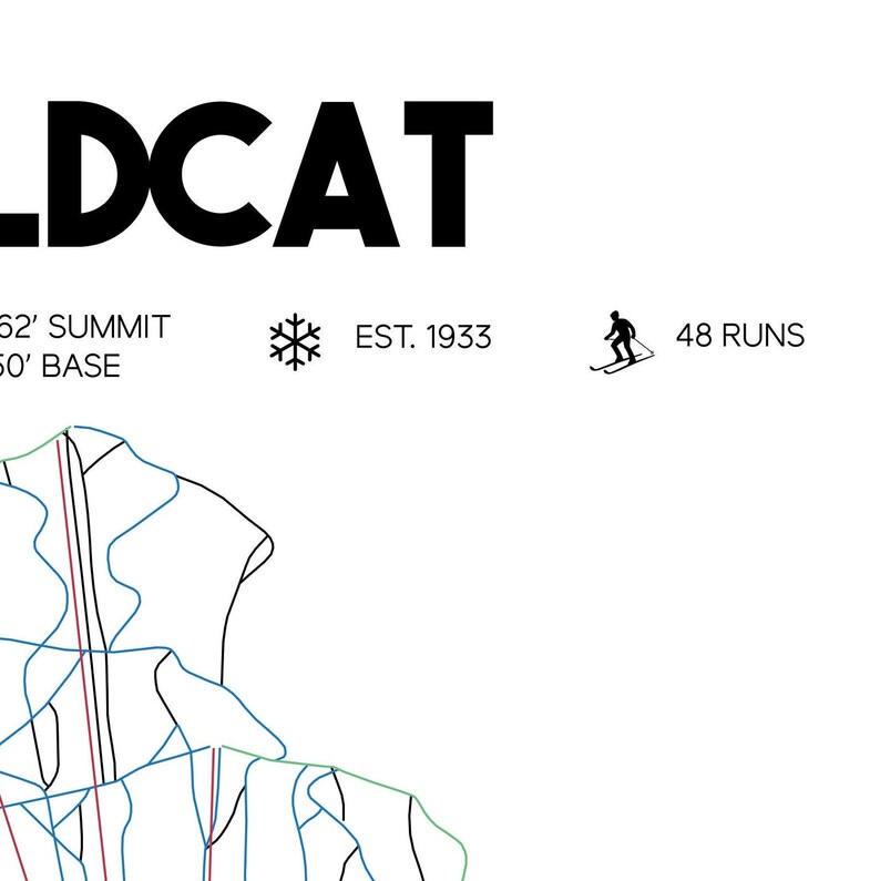 Wildcat Mountain Printable Ski Resort Map Ski Map - Etsy