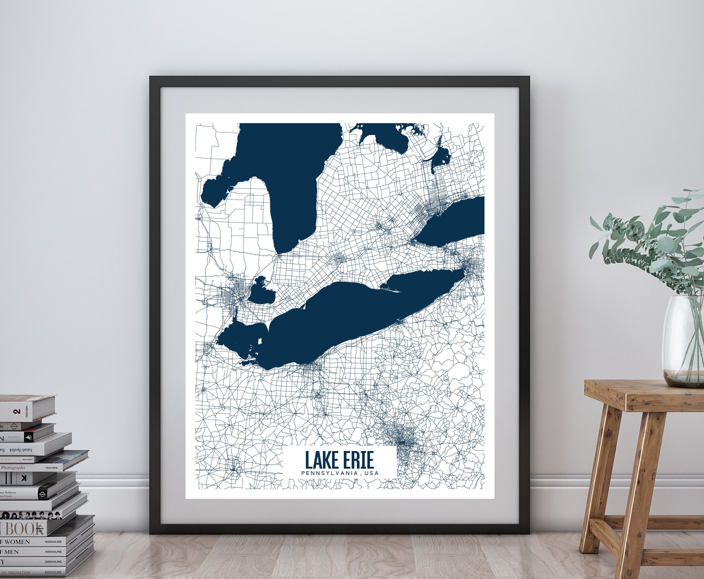 Lake Erie Pennsylvania Printable Map Lake Erie Map Art Lake - Etsy