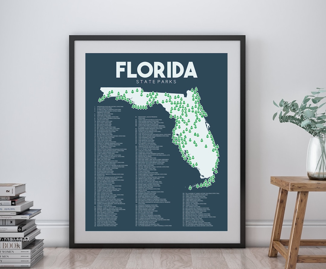 Florida State Parks Map Printable 16x20, Gift for Hiker, Outdoor Art ...