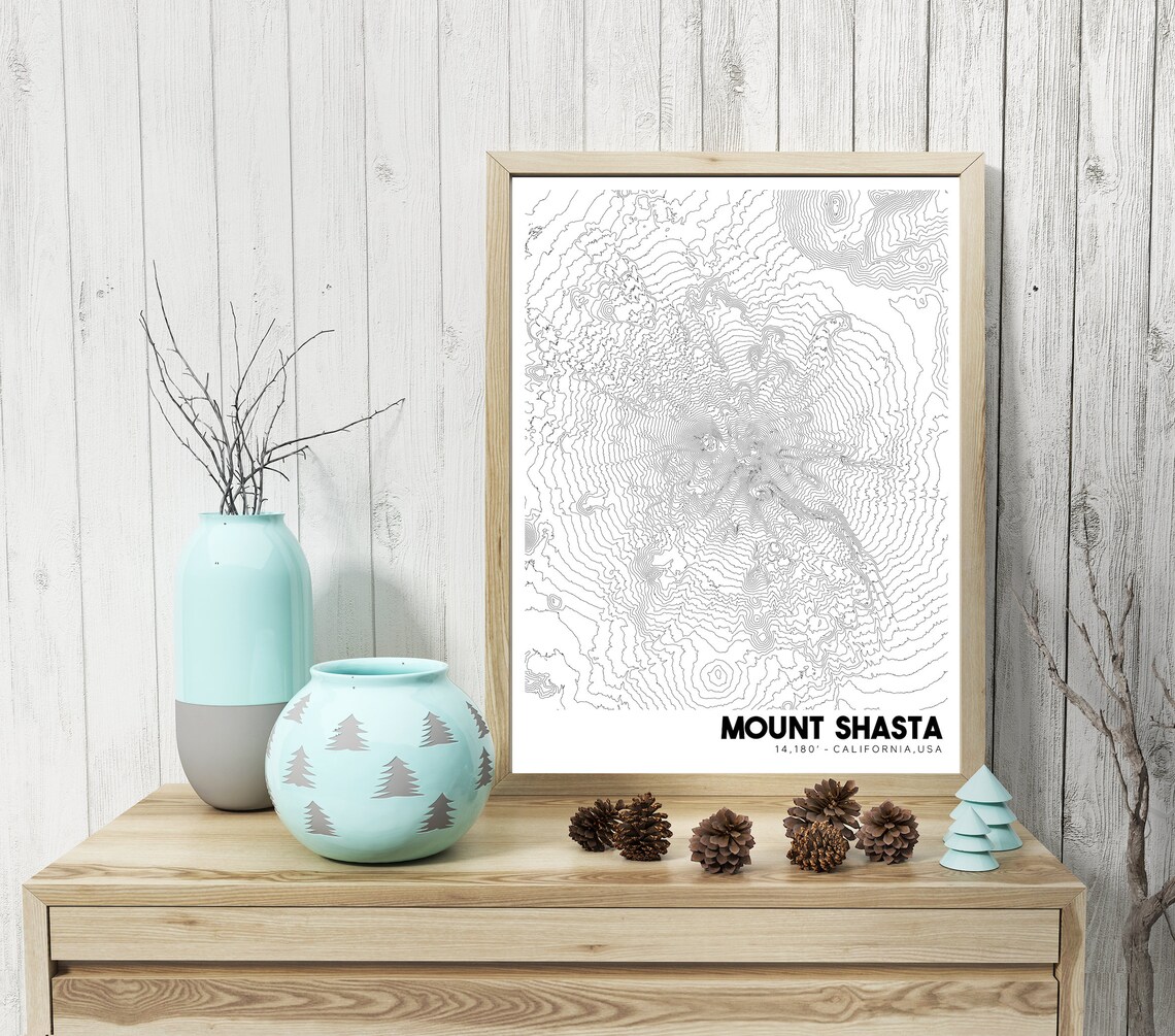 Mount Shasta Topographic Map Mt Shasta Map Mount Shasta - Etsy