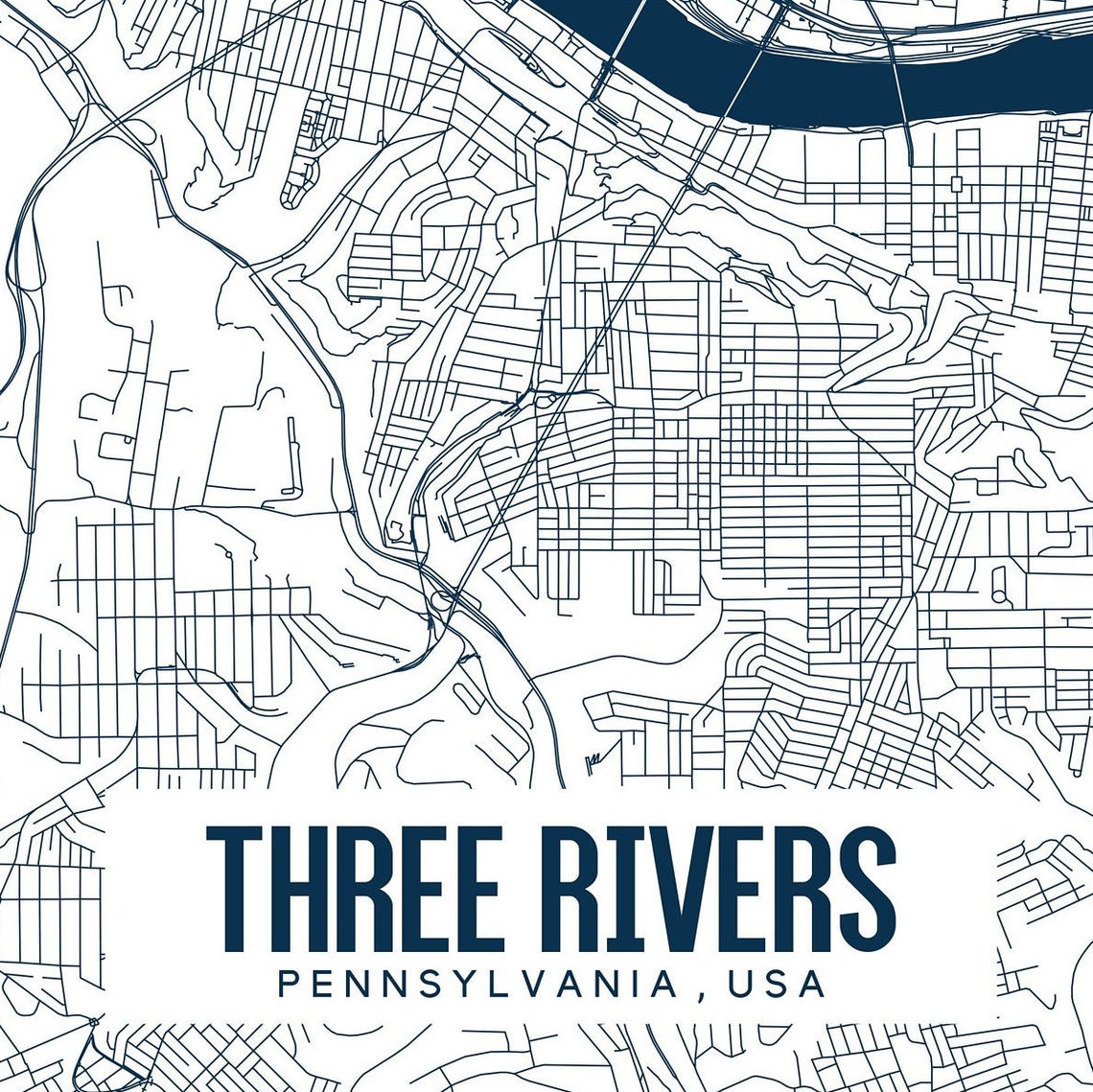 Pittsburgh Three Rivers Printable Map Three Rivers Map Three - Etsy