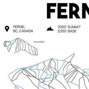 Fernie BC Printable Ski Map, Ski Map 16x20, Fernie Poster, Printable ...