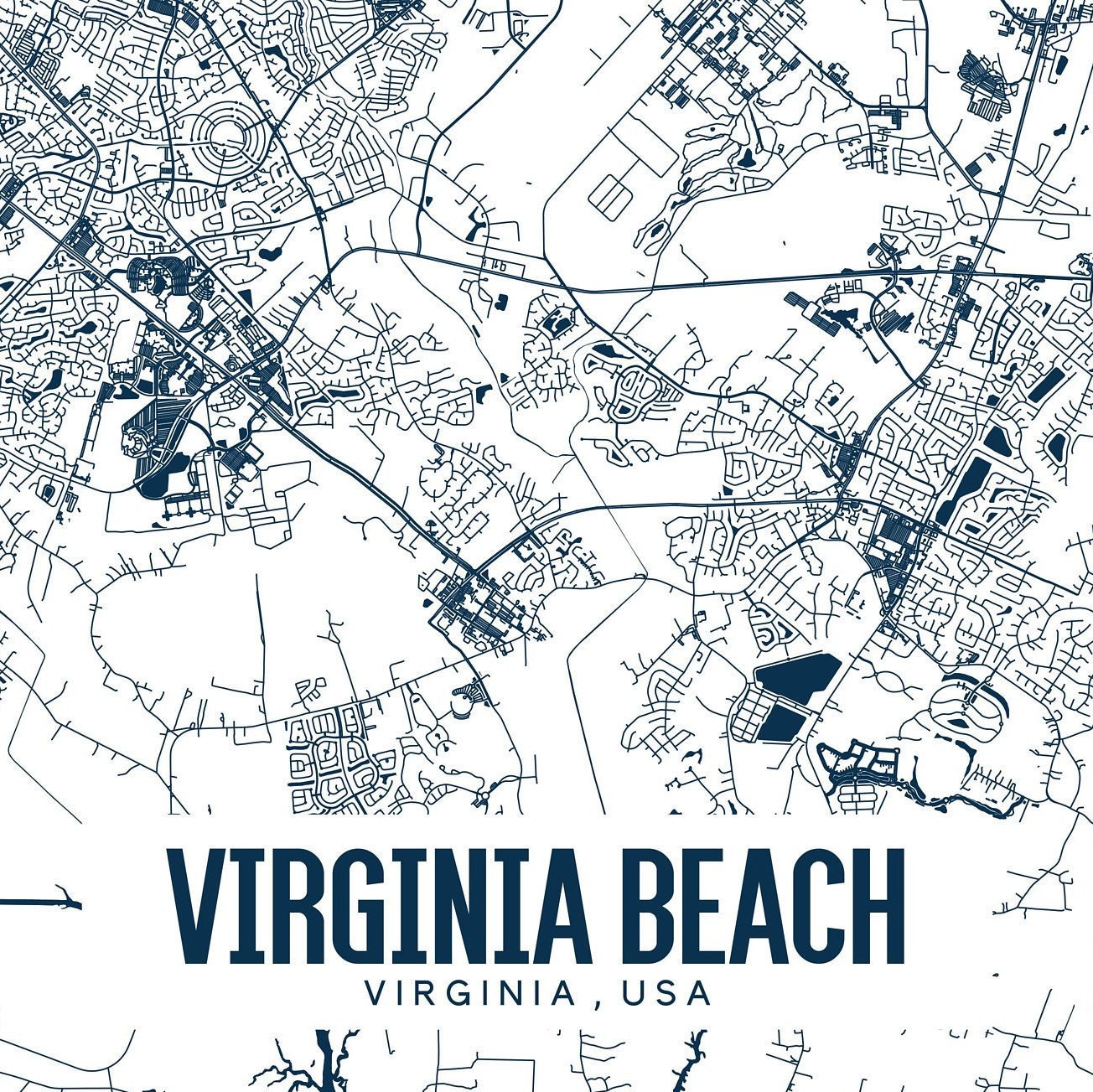 Virginia Beach Printable Map Art Virginia Beach Wall Art | Etsy