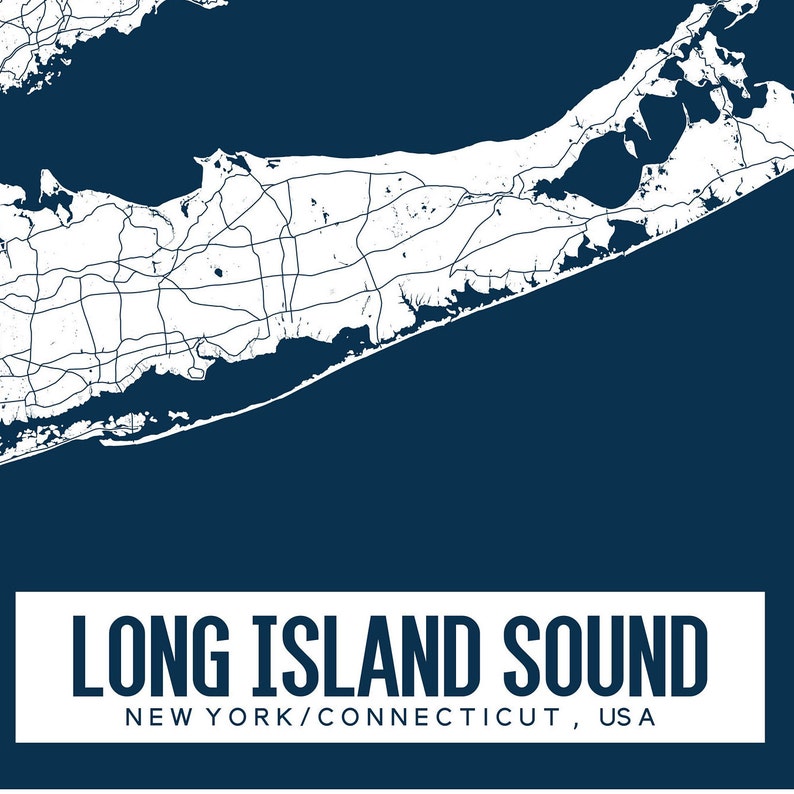 Long Island Sound Printable Map New York Wall Art - Etsy