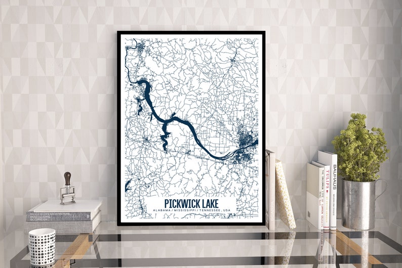 Pickwick Lake Printable Map Alabama Wall Art Pickwick Lake | Etsy