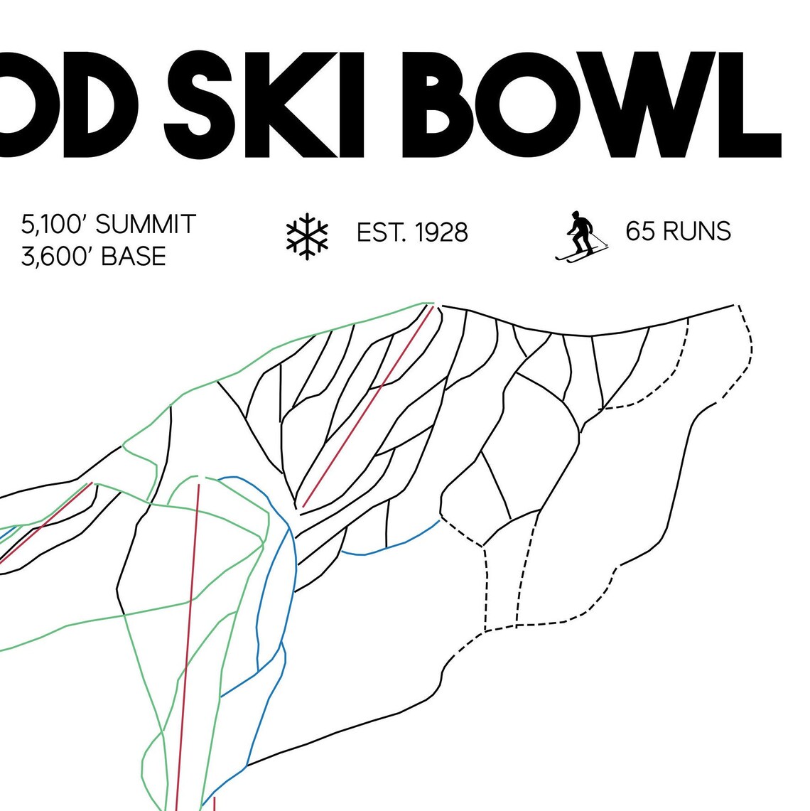Mt. Hood Ski Bowl Oregon Printable Map | Etsy