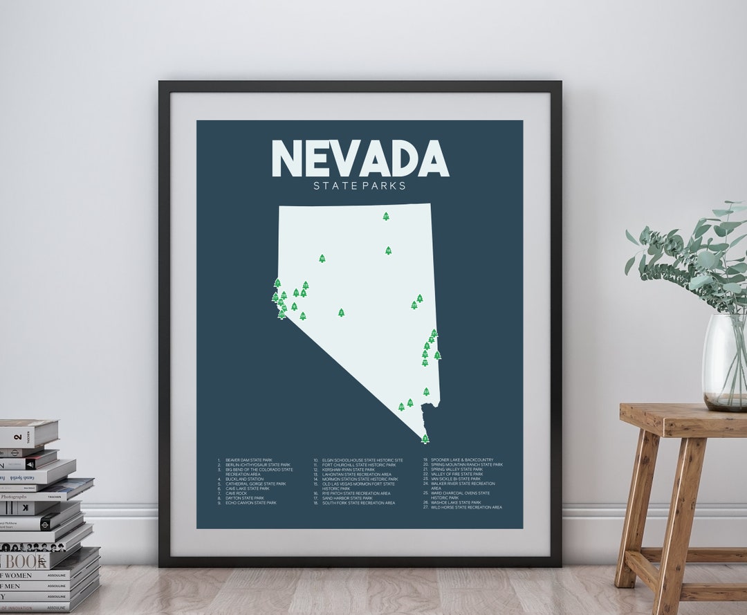 Nevada State Parks Map Printable 16x20 Gift for - Etsy