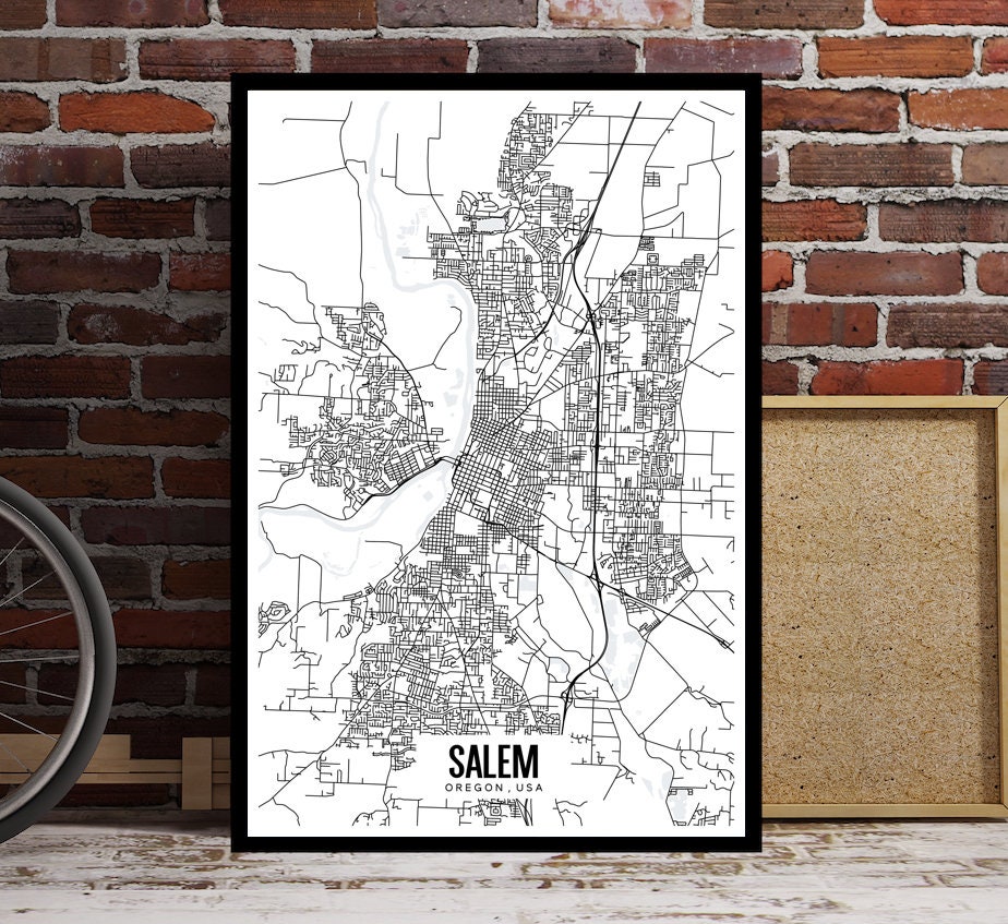Salem Oregon map printable Salem wall art Pacific Northwest | Etsy