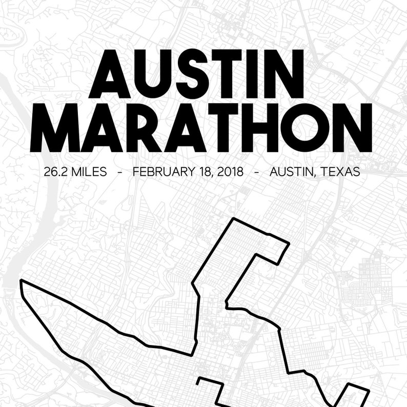 2018 Austin Marathon Printable Race Route Marathon Map Art | Etsy