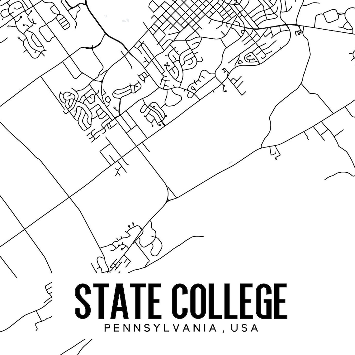 State College Pennsylvania Map Printable Printable Map for - Etsy