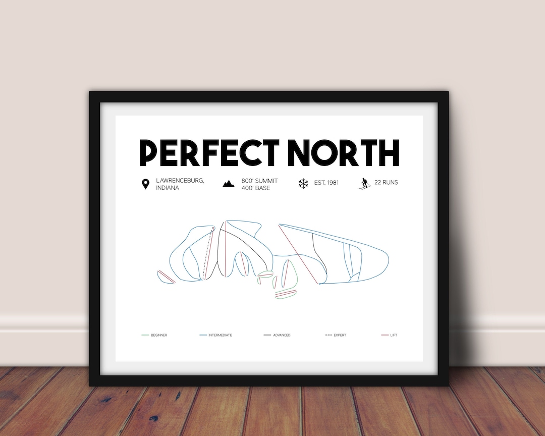 Perfect North Printable Ski Resort Map 16x20, Perfect North Indiana Map ...
