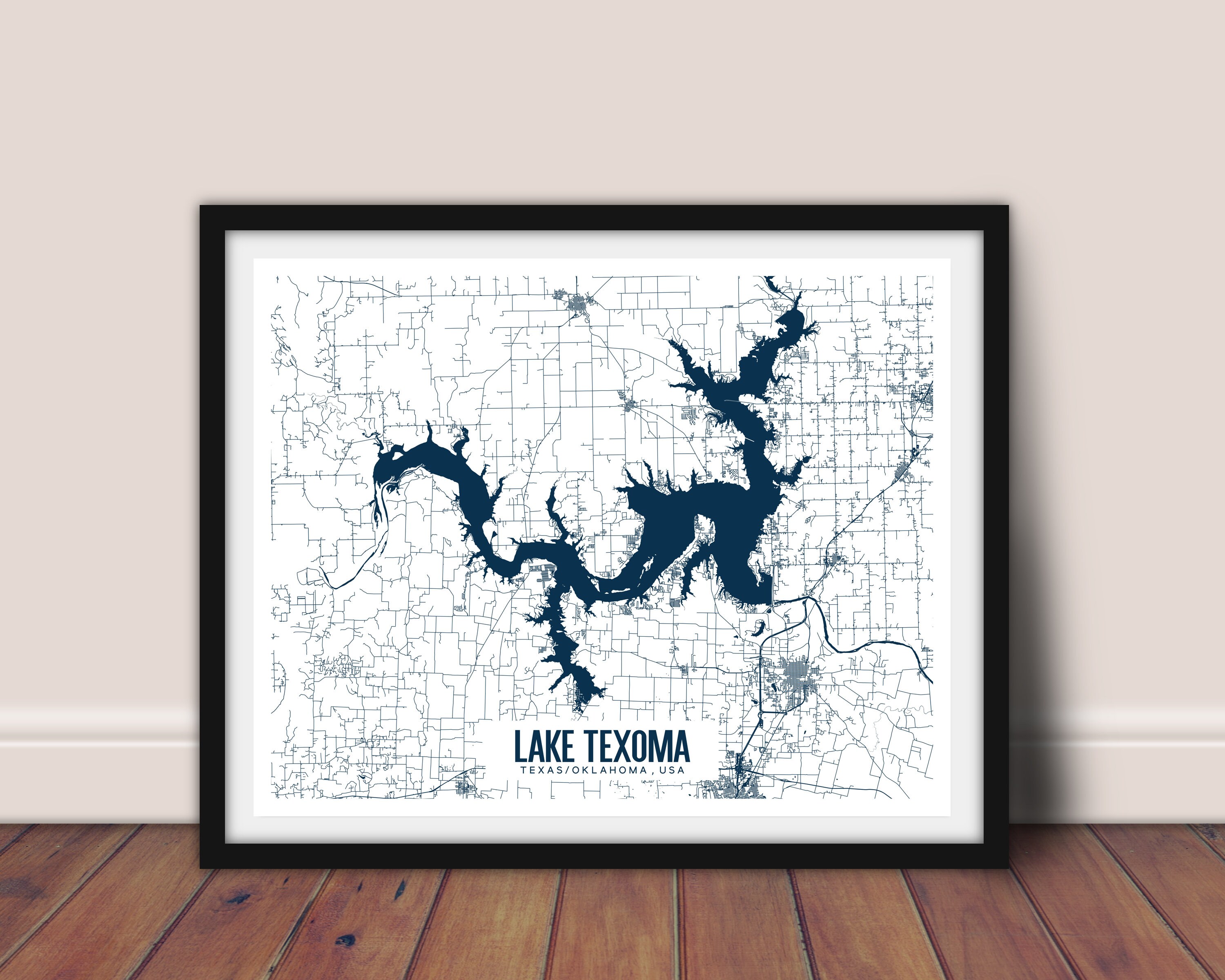 Lake Texoma Texas Printable Map Lake Texoma Wall Art Lake | Etsy