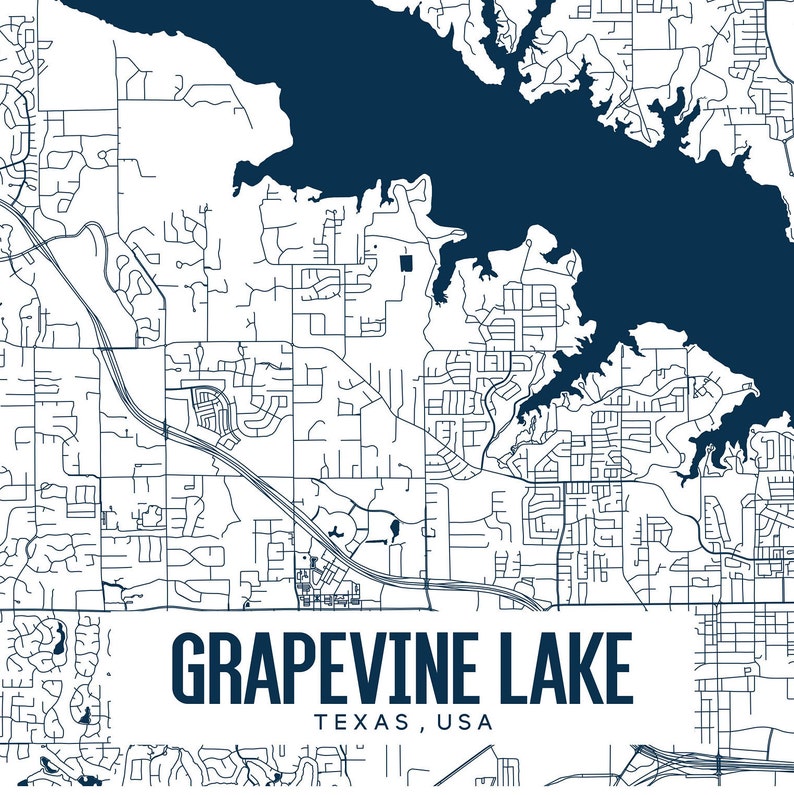 Grapevine Lake Texas Printable Map Grapevine Lake Wall Art | Etsy