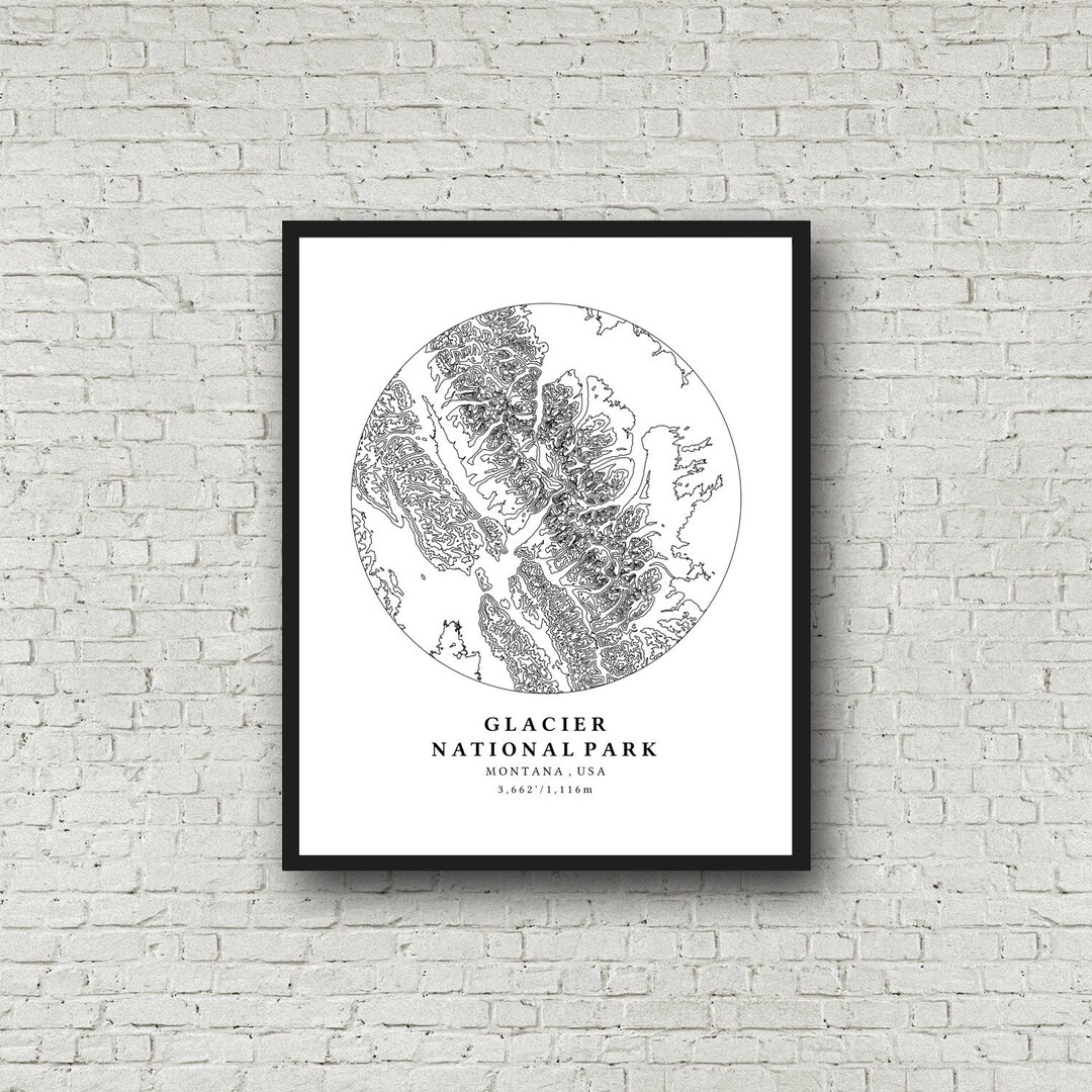 Glacier National Park Printable Topographic Map Glacier NP - Etsy