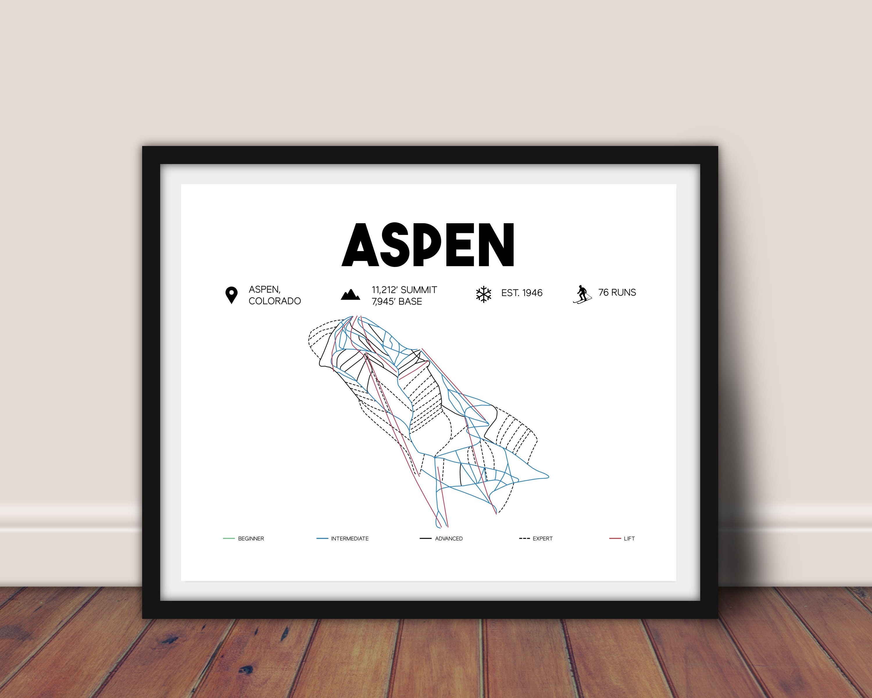 Aspen Colorado Printable Ski Map 16x20 - Etsy