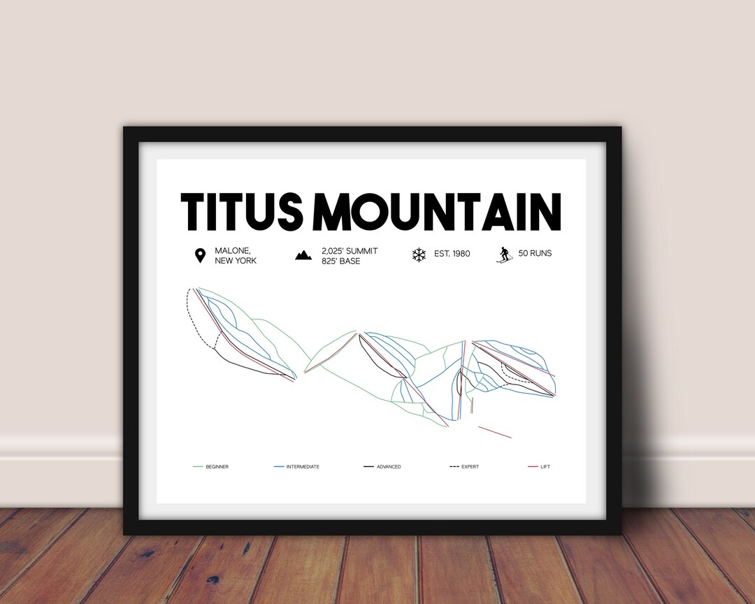 Titus Mountain Printable Ski Resort Map 16x20, Titus, New York Map ...
