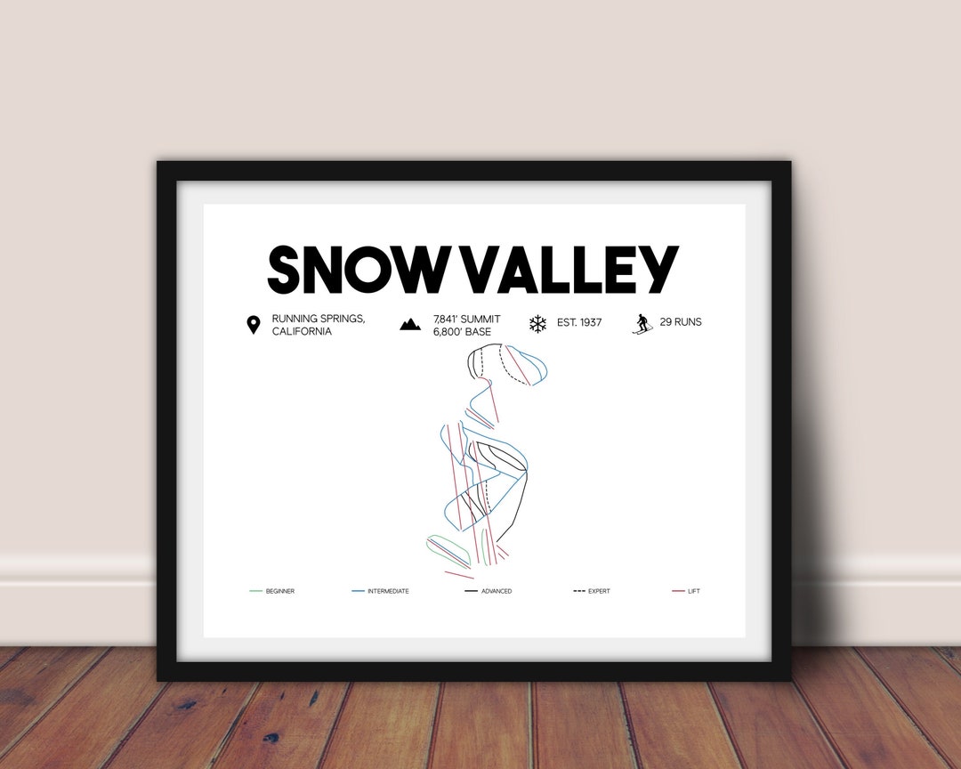 Snow Valley Ski Map Printable, Snow Valley Printable Ski Map 16x20 ...