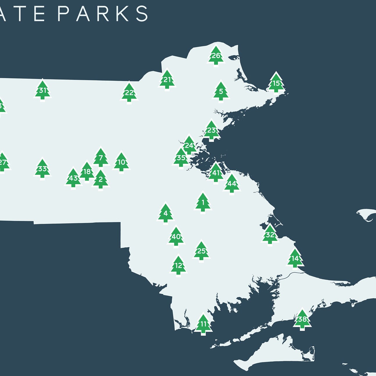 Massachusetts State Parks Map Printable 16x20 - Etsy Hong Kong