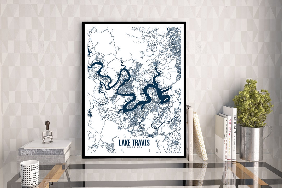 Lake Travis Texas Printable Map Lake Travis Wall Art Lake - Etsy