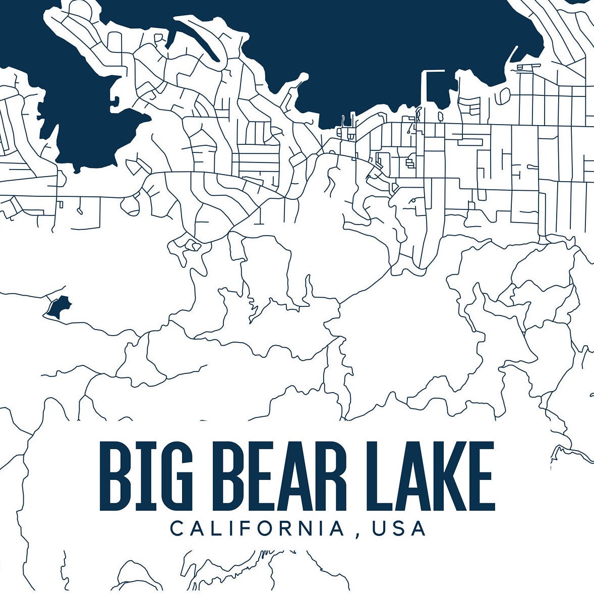 Big Bear Lake Printable Map Big Bear Lake Wall Art | Etsy