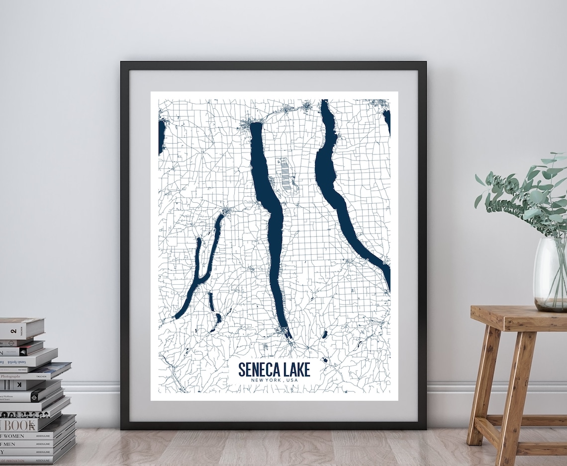 Seneca Lake New York Printable Map Seneca Lake Wall Art | Etsy