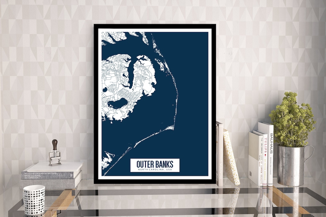 Outer Banks North Carolina Printable Map, Outer Banks NC Wall Art, OBX ...