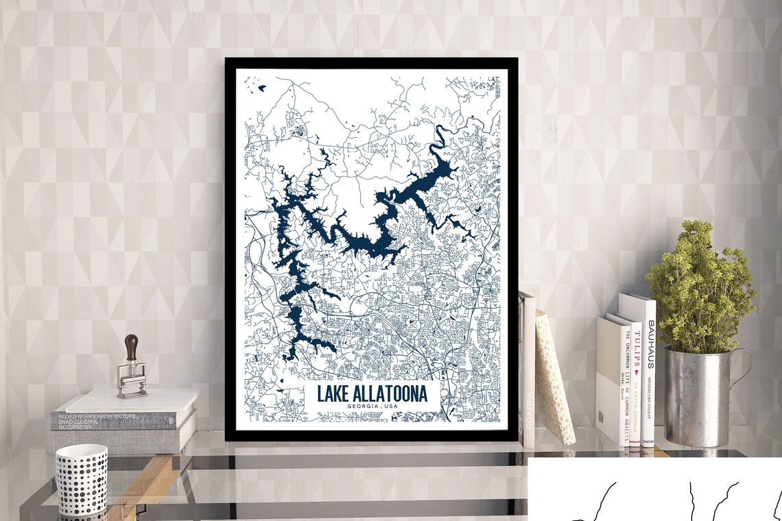 Lake Allatoona Georgia Printable Map Lake Allatoona Map Art - Etsy