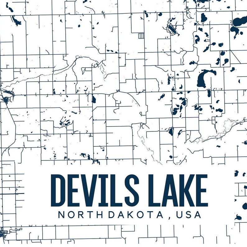 Devils Lake Printable Map North Dakota Wall Art Devils Lake - Etsy