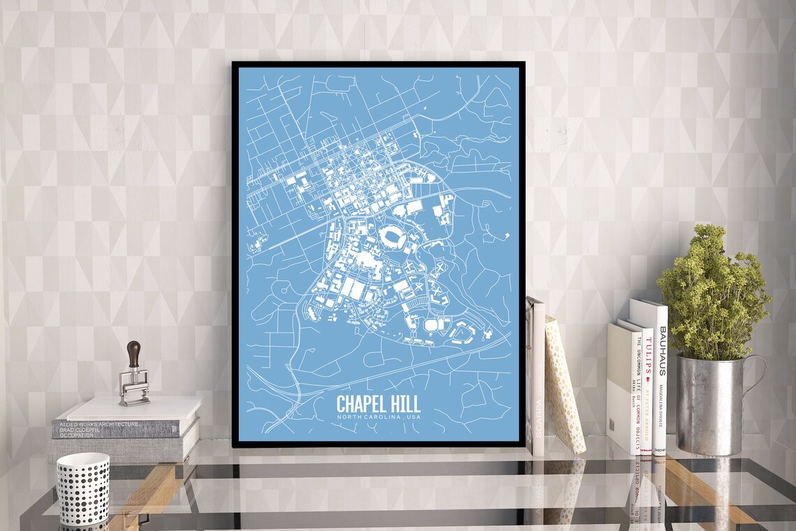 Chapel Hill North Carolina Map UNC Wall Art Chapel Hill NC - Etsy