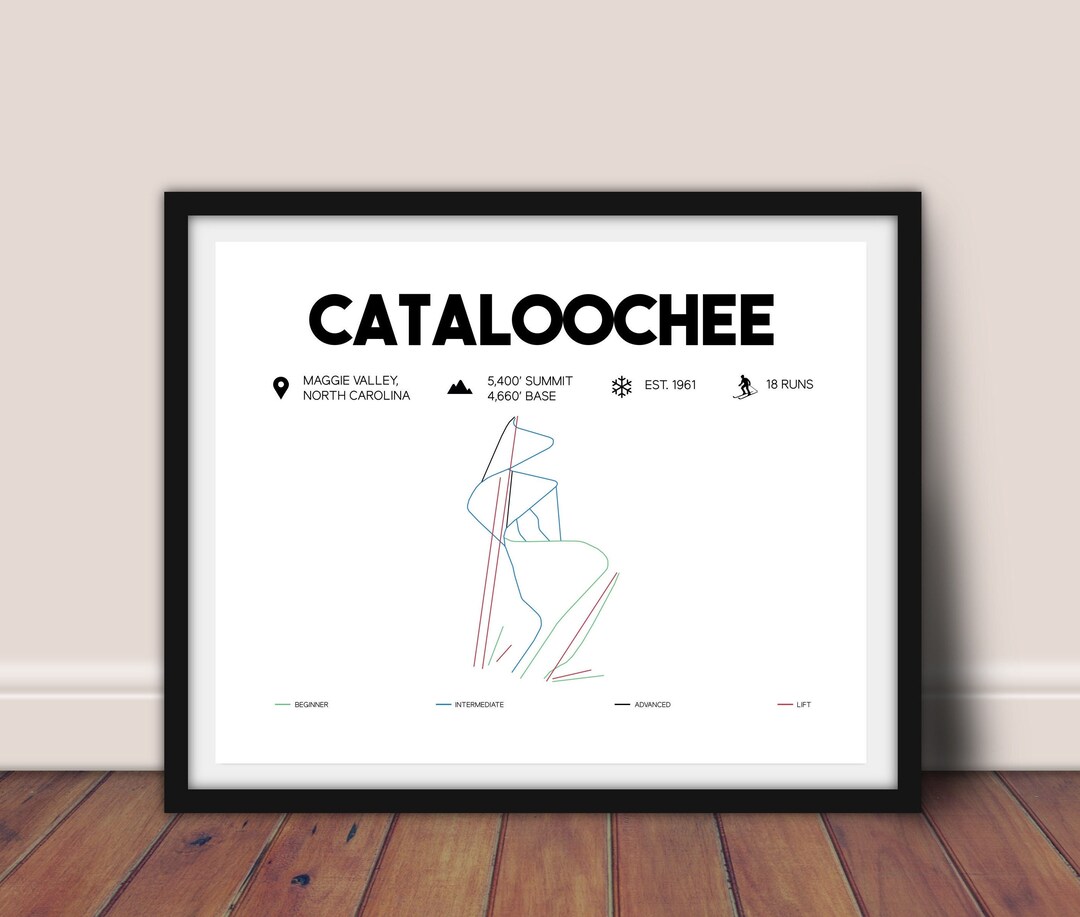Cataloochee Printable Ski Map 16"x"20", Cataloochee North Carolina Map ...