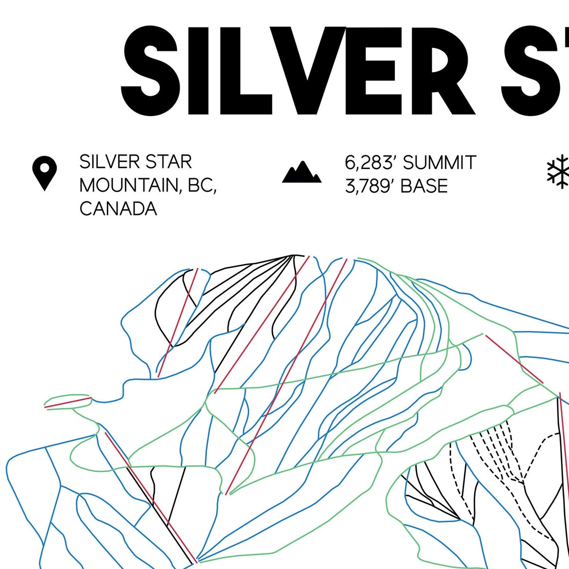 Silver Star Mountain BC Ski Resort Map Silver Star British - Etsy