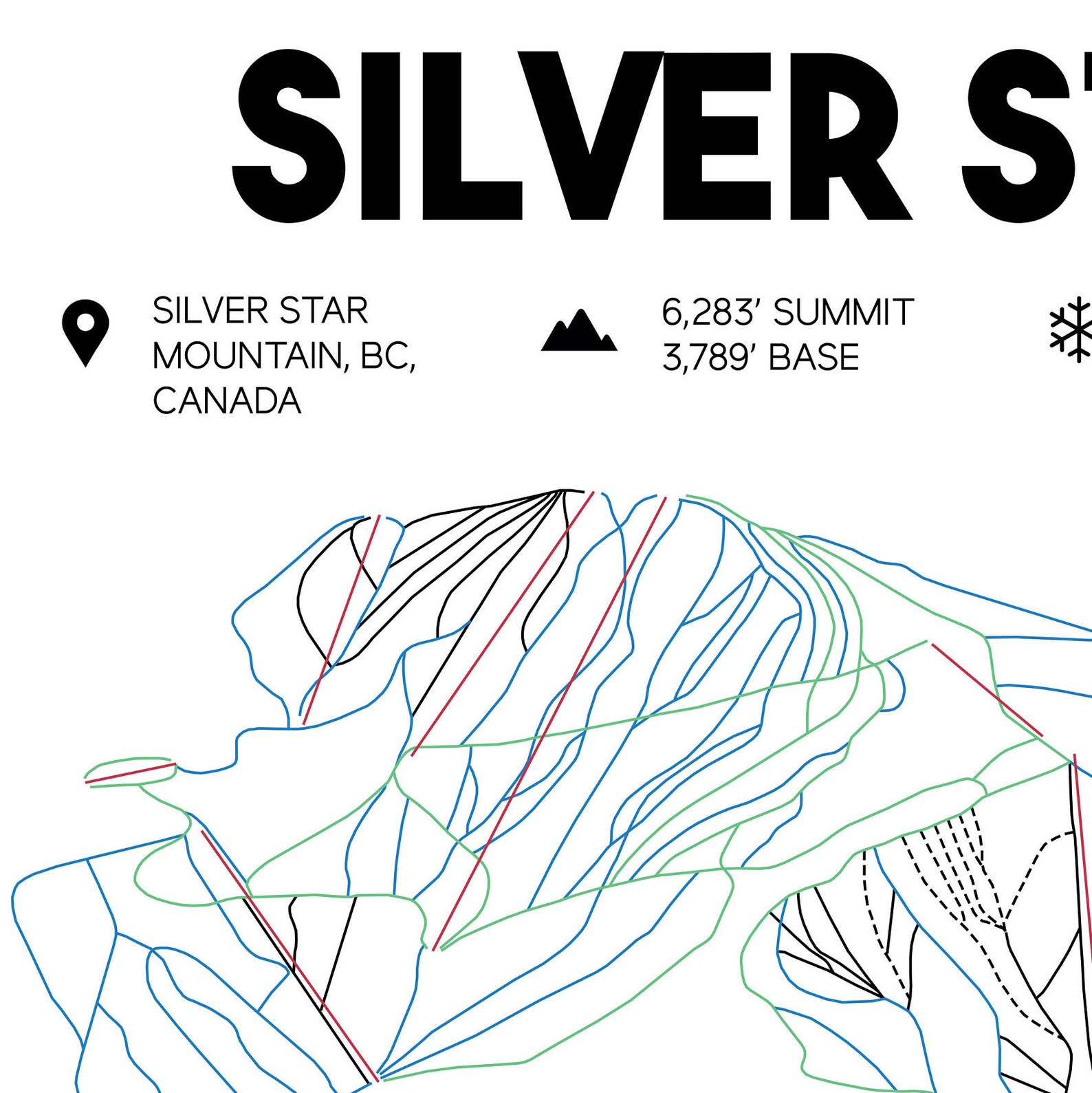 Silver Star Mountain BC Ski Resort Map Silver Star British - Etsy