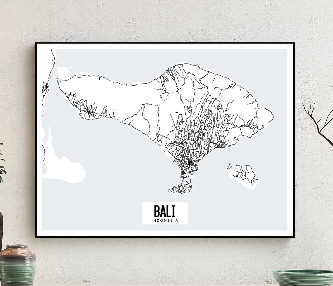 Bali Indonesia Printable Map Bali Map Art Indonesia Map - Etsy