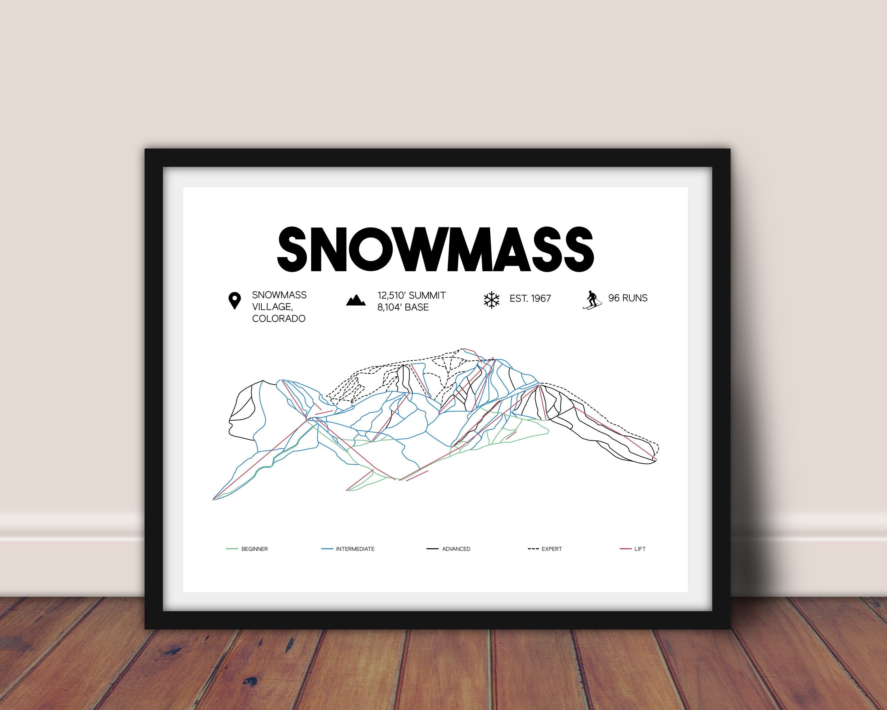 Snowmass printable ski map 16x20 Snowmass | Etsy