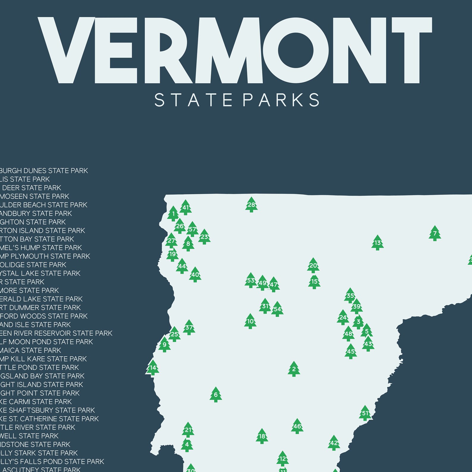 Vermont State Parks Map Printable 16x20 Gift for - Etsy