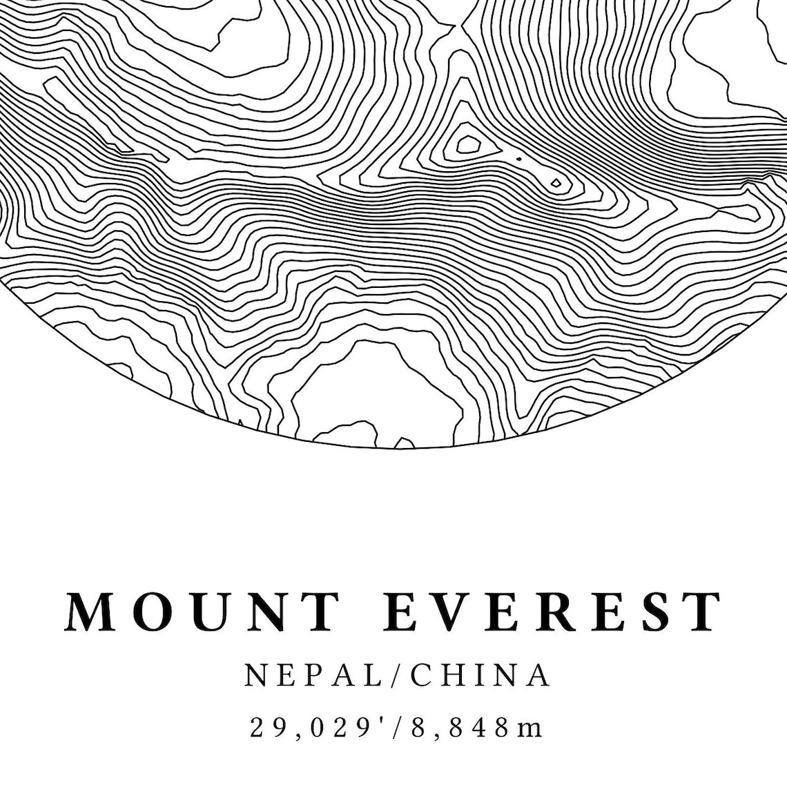 Mount Everest Printable Topographic Map Mount Everest Nepal - Etsy