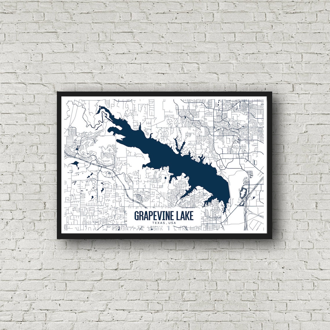 Grapevine Lake Texas Printable Map Grapevine Lake Wall Art | Etsy