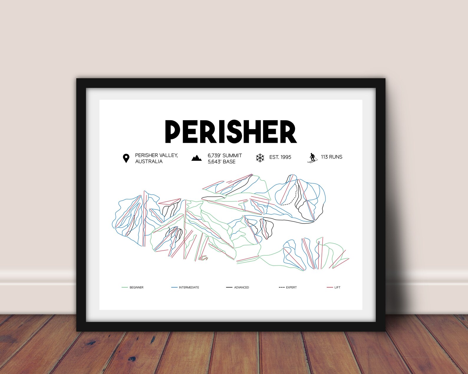 Perisher Australia Ski Resort Map 16x20 Perisher | Etsy