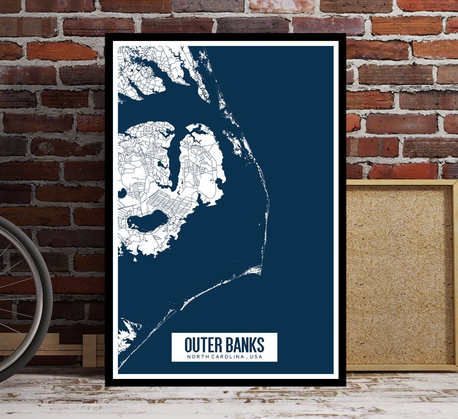 Outer Banks North Carolina Printable Map Outer Banks NC Wall - Etsy