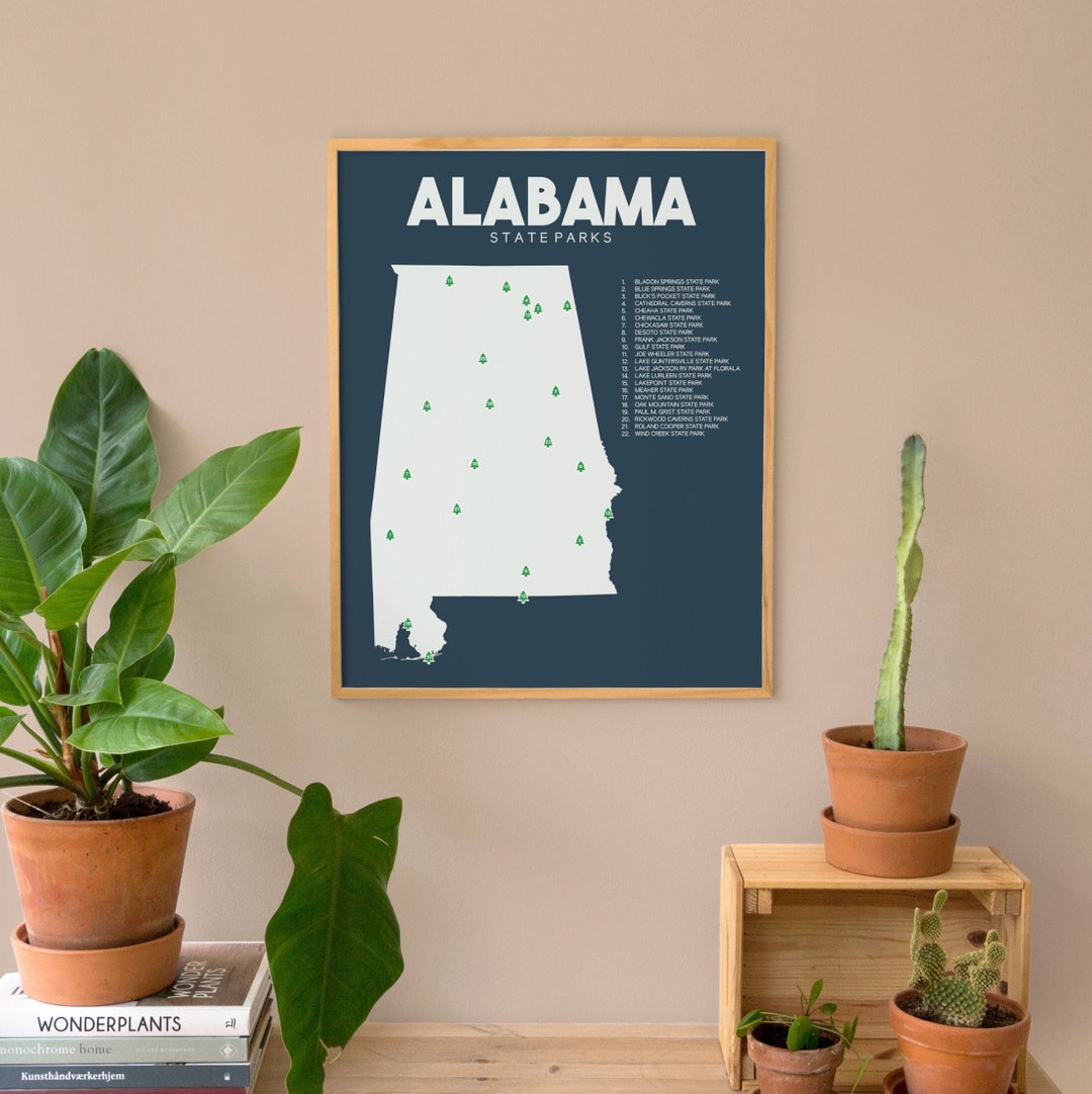 Alabama State Parks Map Printable 16x20, Gift for Hiker, Outdoor Art ...