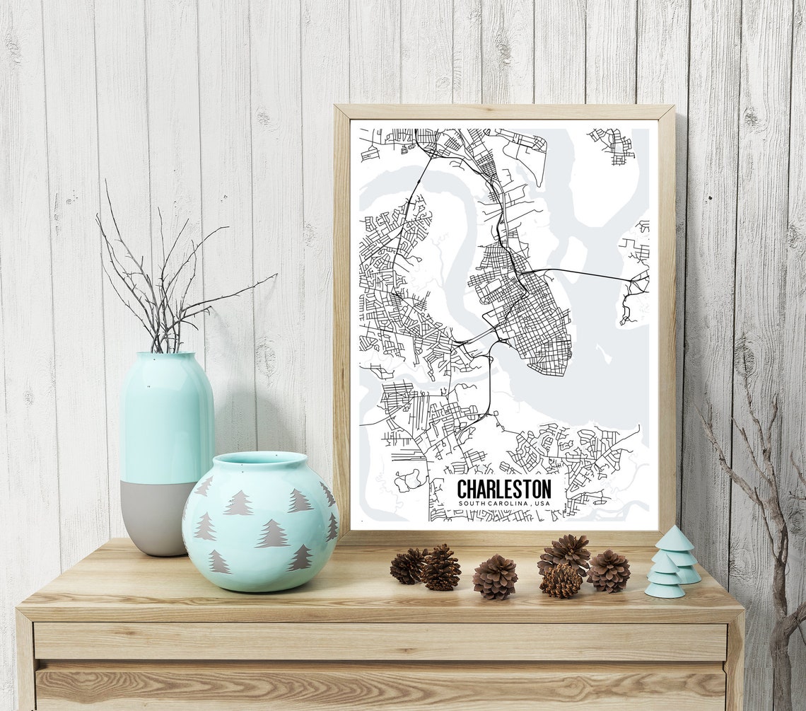 Charleston South Carolina printable map Charleston sc map | Etsy