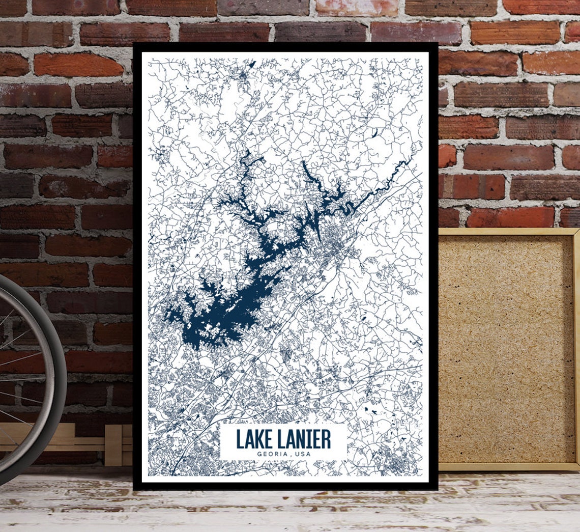 Lake Lanier Georgia Printable Map Lake Lanier Map Art - Etsy