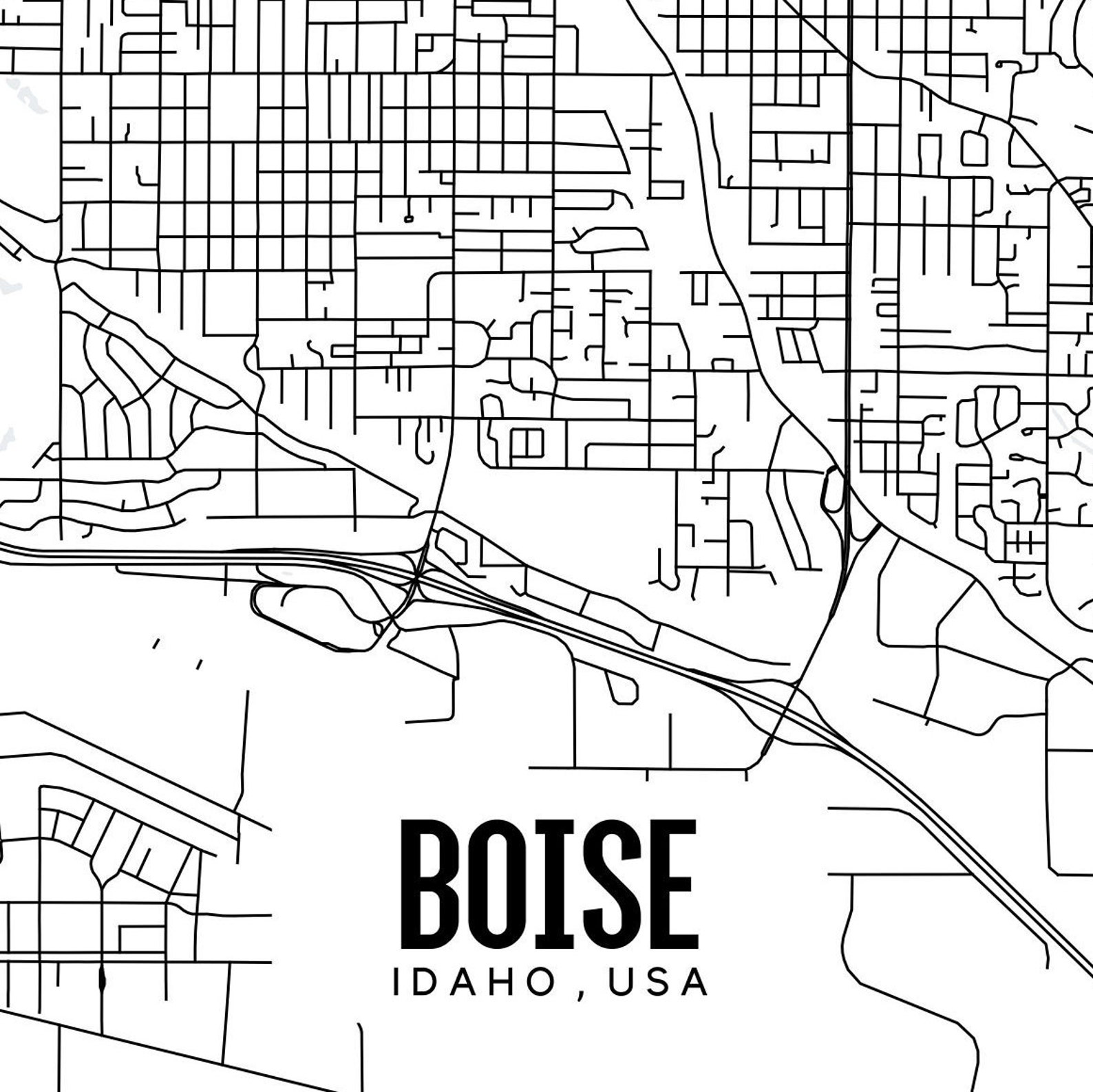 Boise Idaho Printable Map Boise Idaho Map Art Idaho Map Art - Etsy
