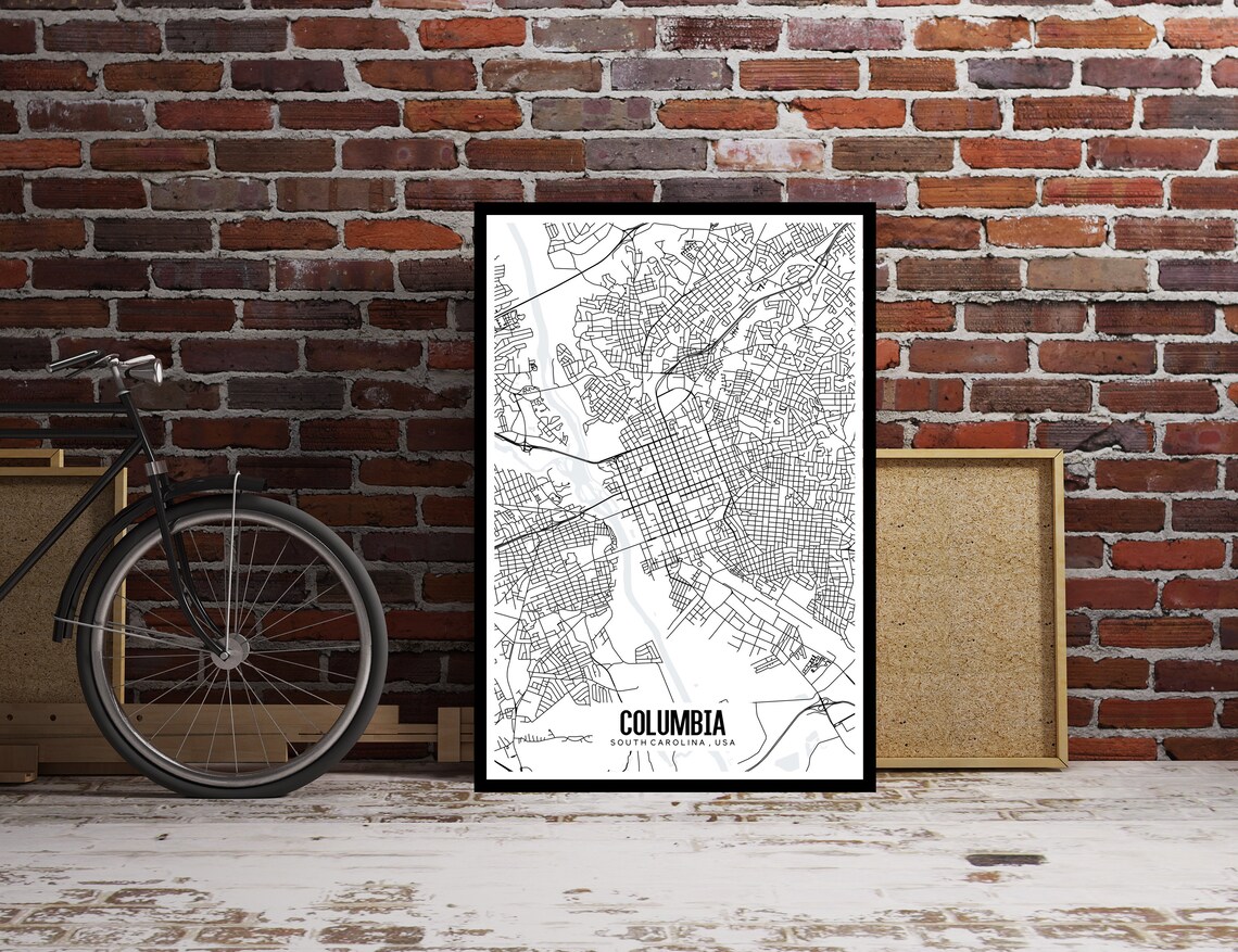 Columbia South Carolina Map Printable Columbia City Map Art | Etsy