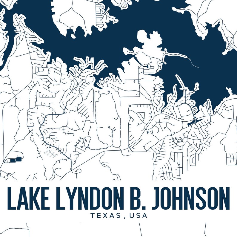 Lake Lyndon B. Johnson Texas Printable Map Lake LBJ Wall Art | Etsy